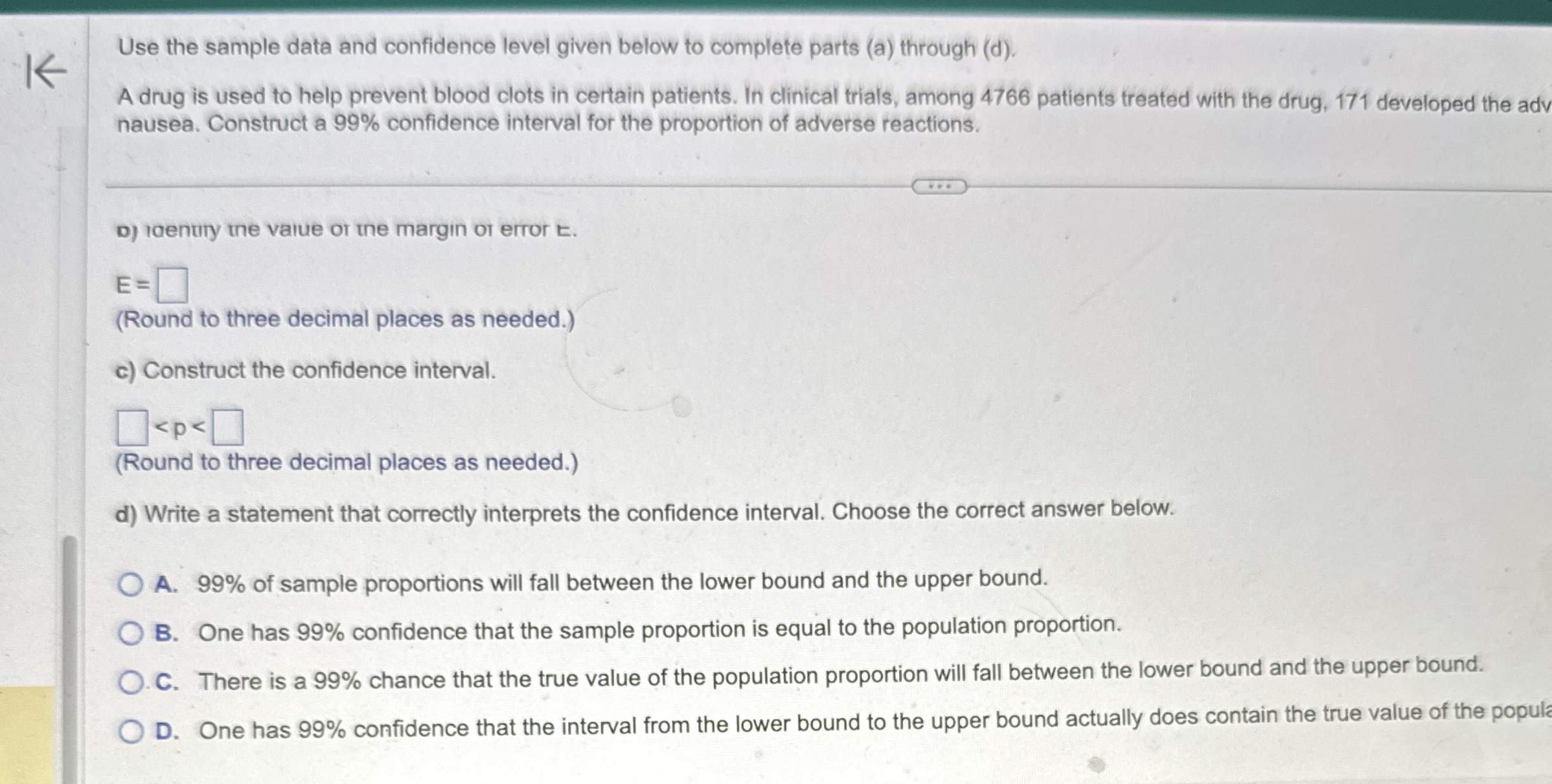Solved Use the sample data and confidence level given below | Chegg.com