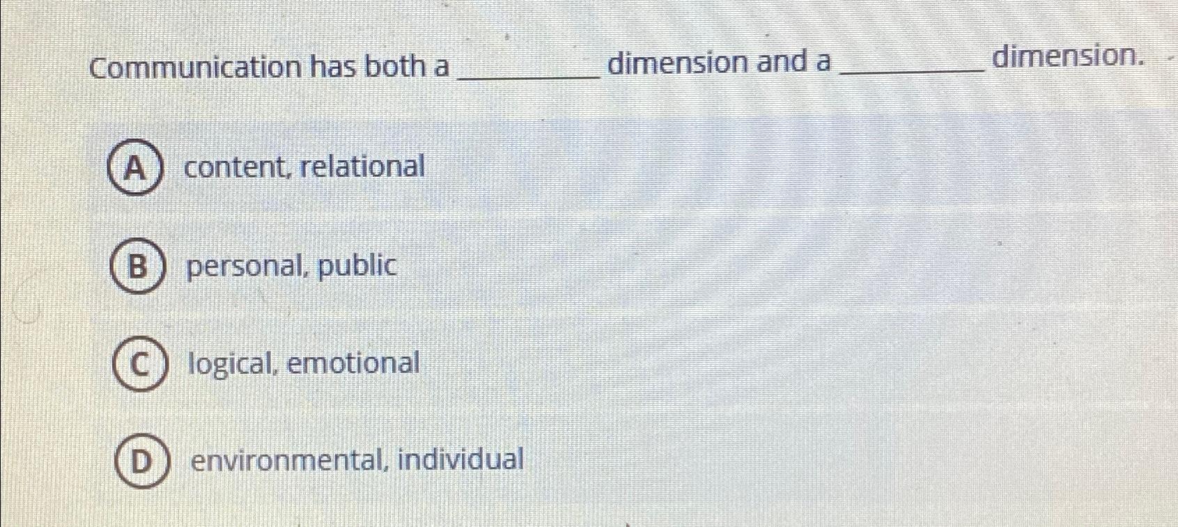 Solved Communication has both a dimension and a | Chegg.com