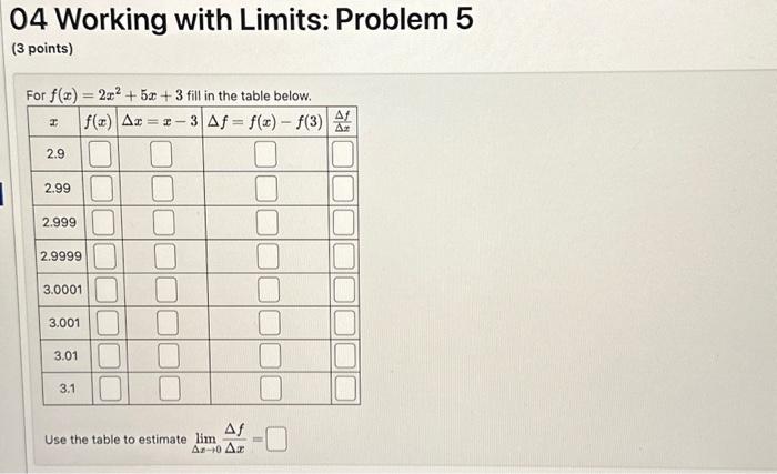 Solved 04 Working with Limits: Problem 5 (3 points) For | Chegg.com