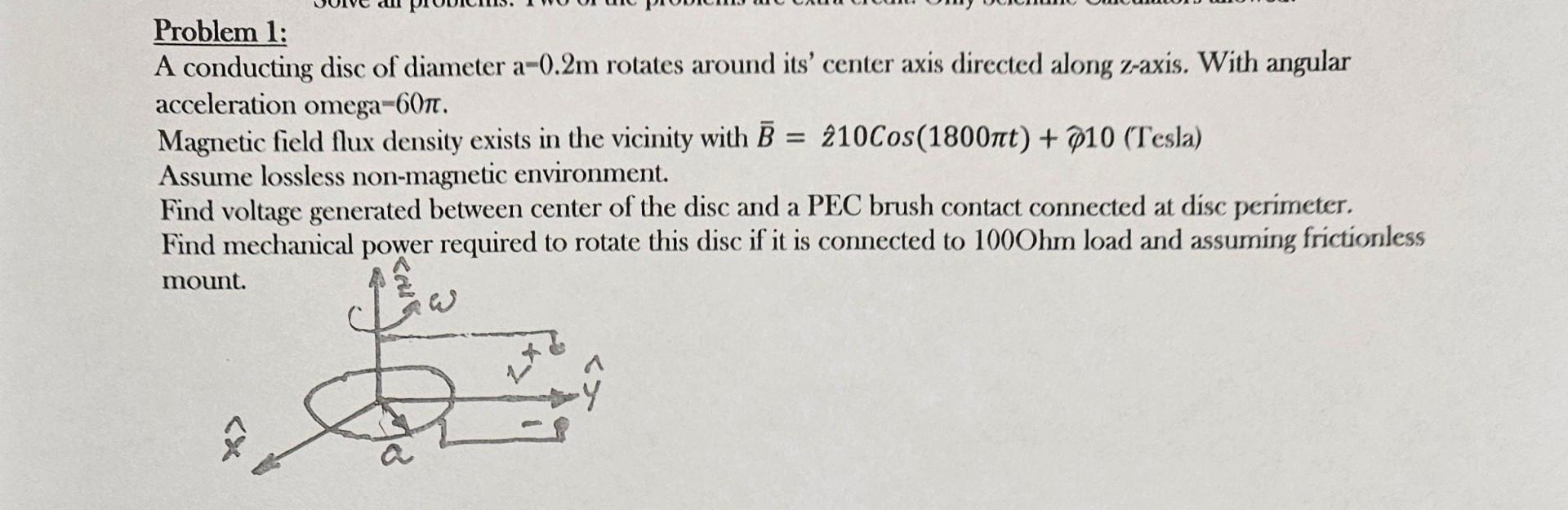 Solved Problem 1: A conducting disc of diameter a- −0.2 m | Chegg.com