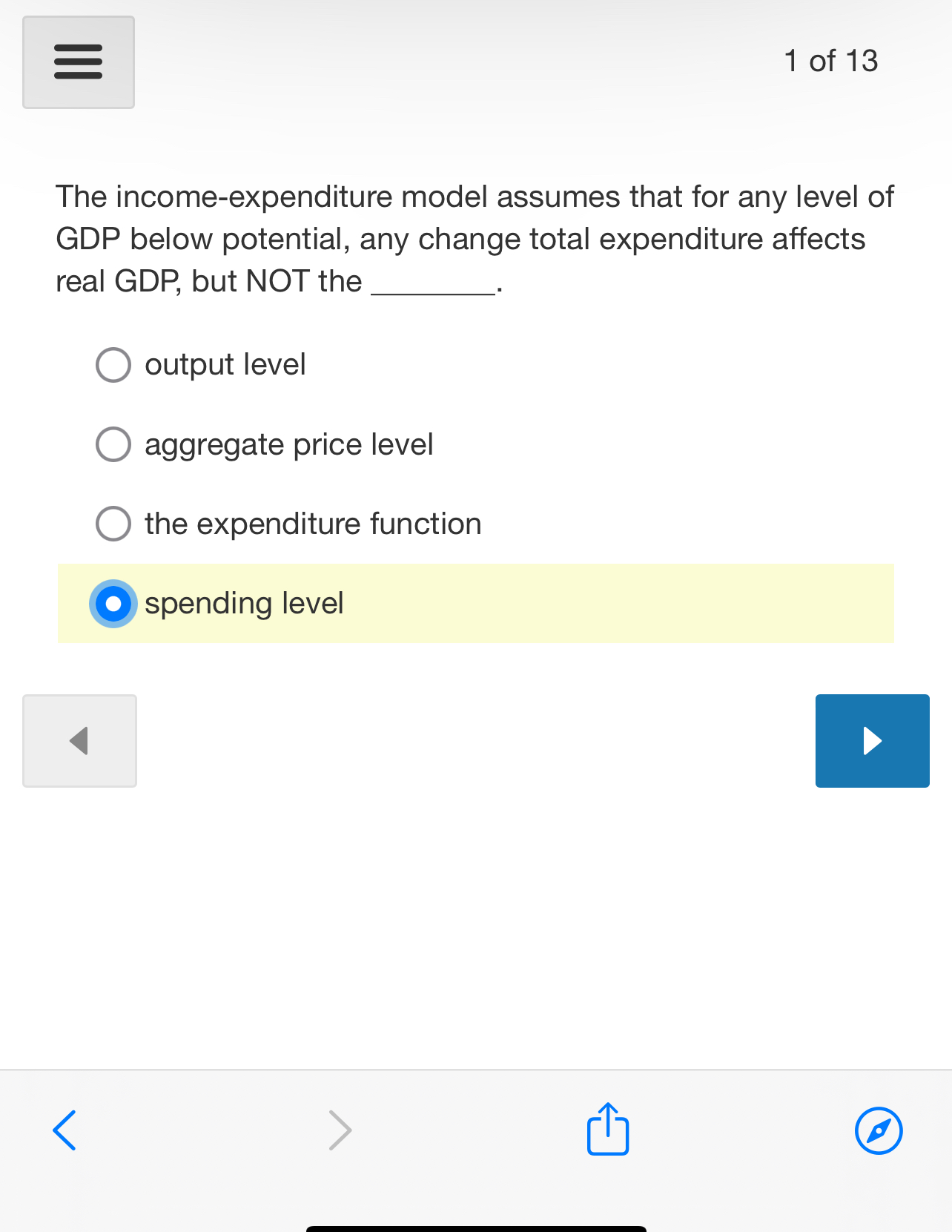 Solved 1 ﻿of 13The income-expenditure model assumes that for | Chegg.com