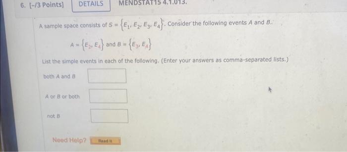 Solved A sample space consists of S={E1,E2,E3,E4}. Consider | Chegg.com