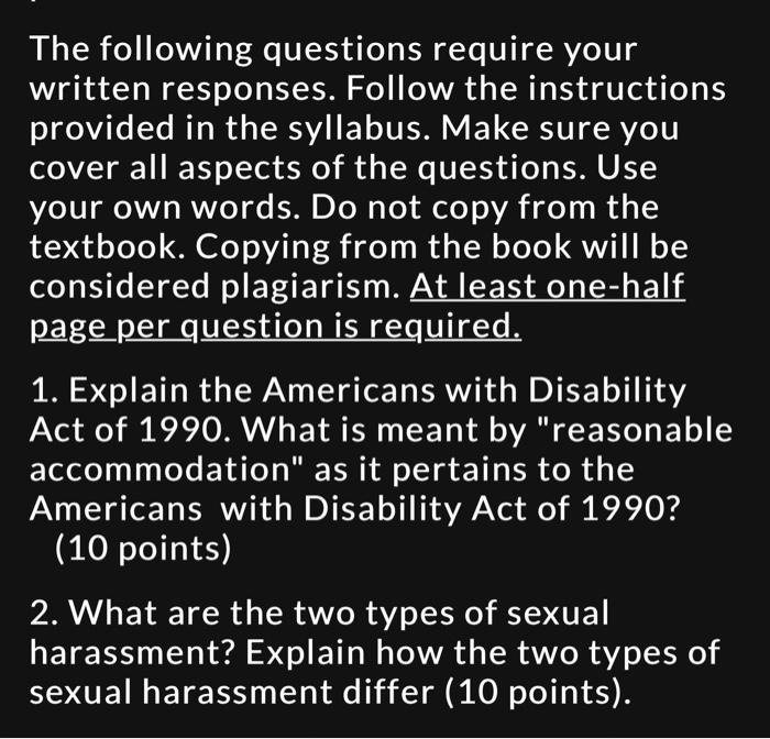 Solved The following questions require your written | Chegg.com