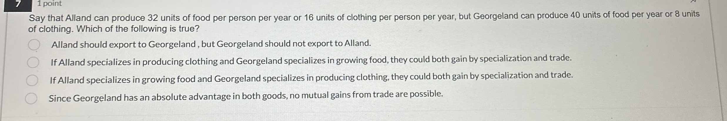 Solved Say that Alland can produce 32 ﻿units of food per | Chegg.com