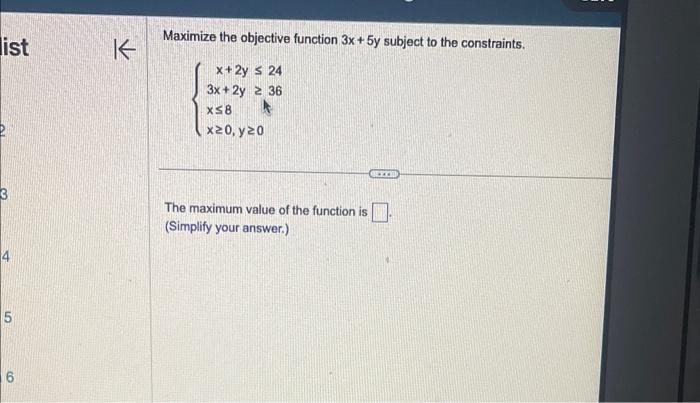 Solved Maximize The Objective Function 3x 5y Subject To The