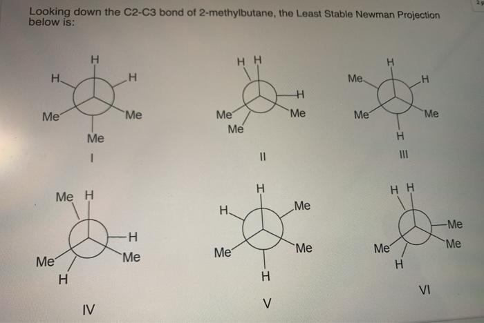 Solved 2 Looking down the C2-C3 bond of 2-methylbutane, the | Chegg.com