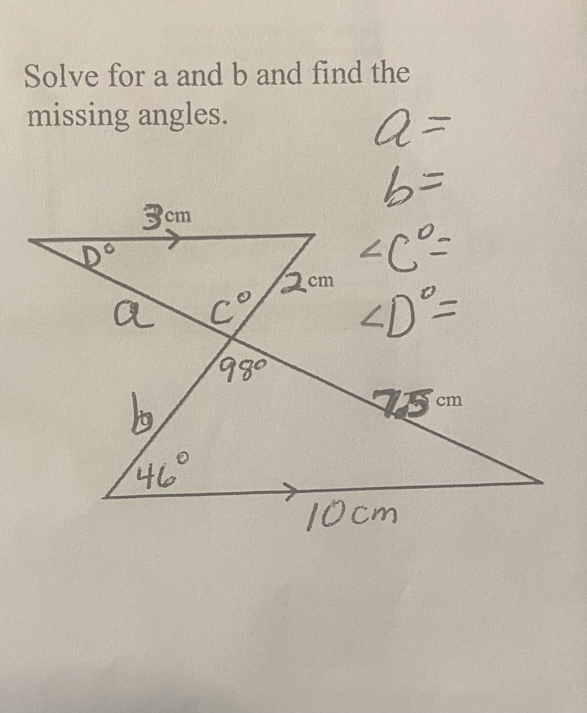 Solved Solve for a and b ﻿and find the missing angles. | Chegg.com