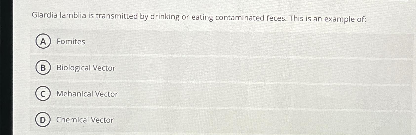 Solved Giardia lamblia is transmitted by drinking or eating | Chegg.com