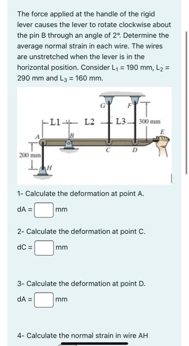 Solved The force applied at the handle of the rigid lever | Chegg.com