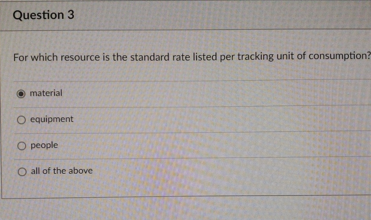 Solved Question 3For which resource is the standard rate | Chegg.com