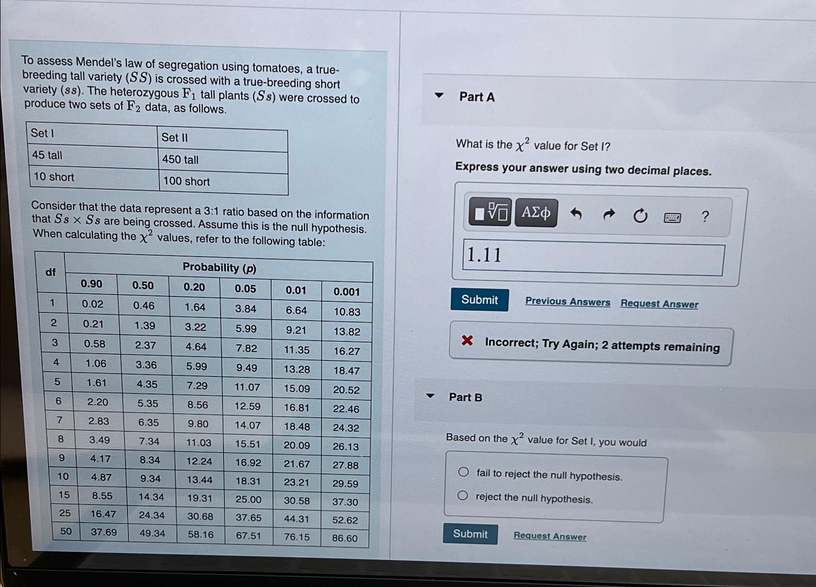 Solved To assess Mendel's law of segregation using tomatoes, | Chegg.com