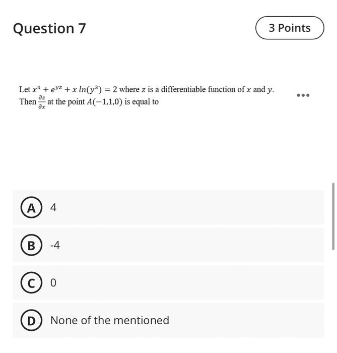Solved Let x4+eyz+xln(y3)=2 where z is a differentiable | Chegg.com
