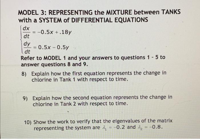 Solved MODEL 3: REPRESENTING the MIXTURE between TANKS with | Chegg.com