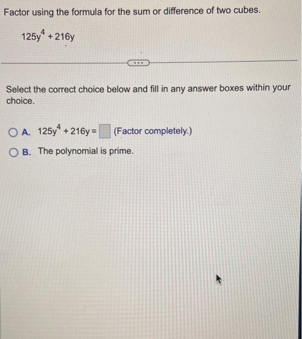 Solved Factor using the formula for the sum or difference of | Chegg.com