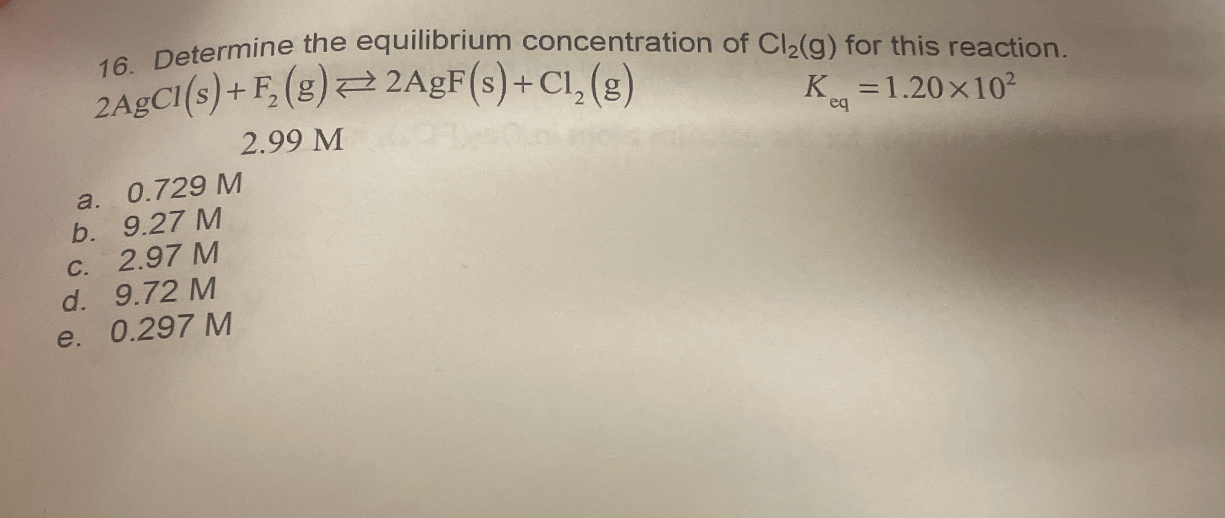 Solved Determine the equilibrium concentration of Cl2(g) | Chegg.com