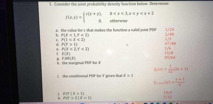 Solved Consider the joint probability density function | Chegg.com