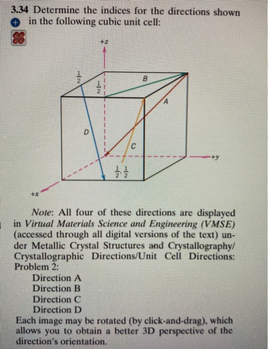 Solved 3.34 Determine the indices for the directions shown + | Chegg.com