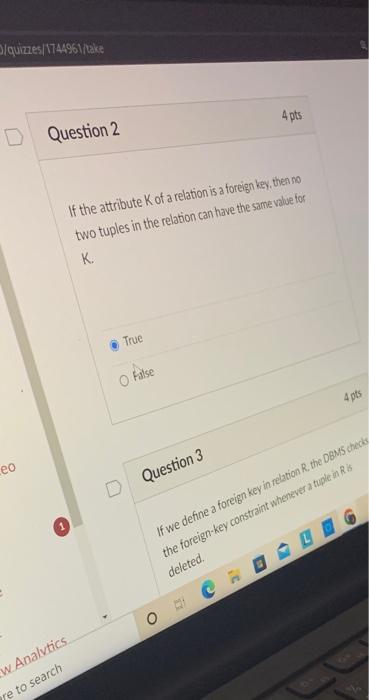 Solved If the attribute K of a relation is a foreign key, | Chegg.com