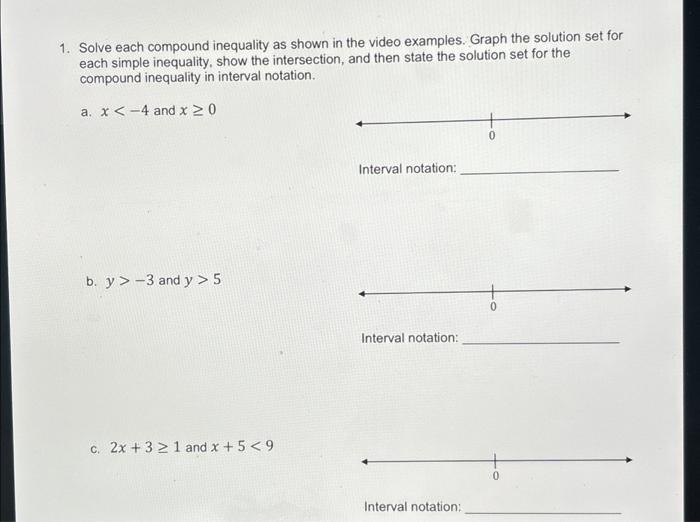 Solved 1. Solve each compound inequality as shown in the | Chegg.com
