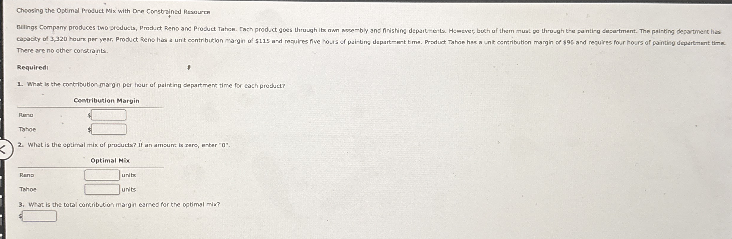 Solved Choosing the Optimal Product Mix with One Constrained | Chegg.com