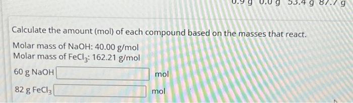 Solved Calculate the amount (mol) of each compound based on | Chegg.com