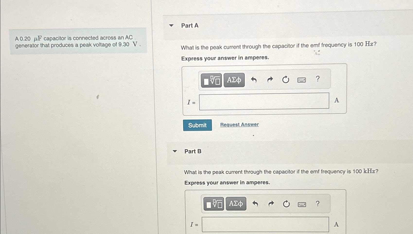 Solved A 0.20μF ﻿capacitor is connected across an AC | Chegg.com