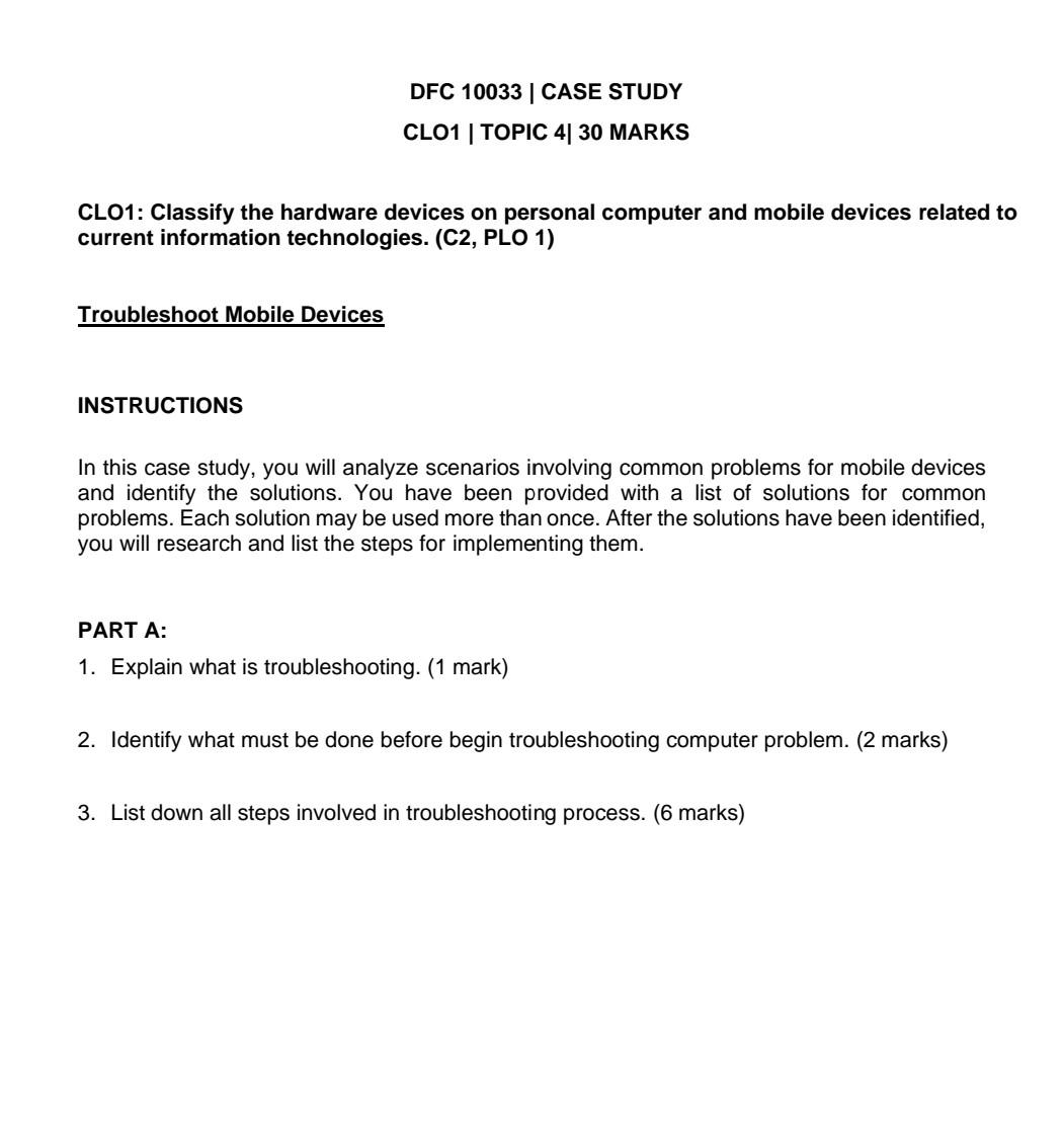 Solved DFC 10033 | CASE STUDY CLO1 | TOPIC 4| 30 MARKS CLO1: | Chegg.com