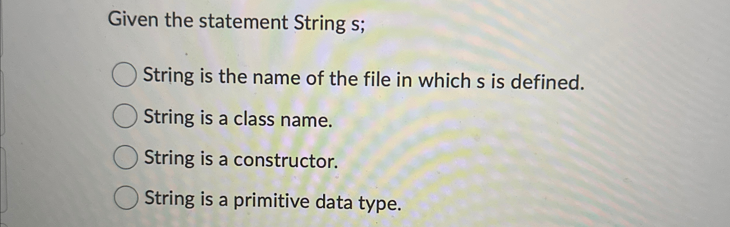 Solved Given the statement String s;String is the name of | Chegg.com Solved Given the statement String s;String is the name of | Chegg.com