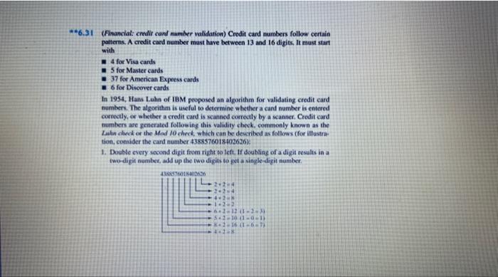 -6.31 (Financial: credir cand number validarion) | Chegg.com