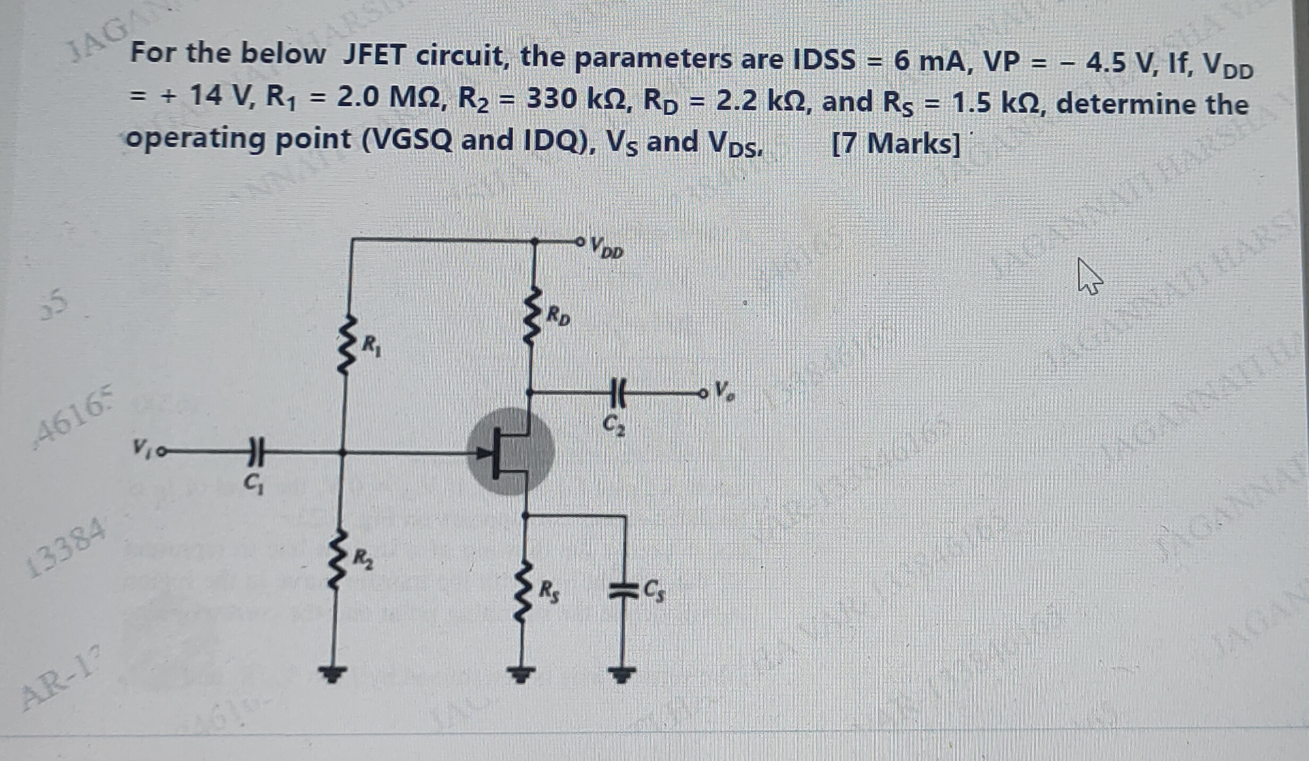 Solved For the below JFET circuit, the parameters are IDSS | Chegg.com