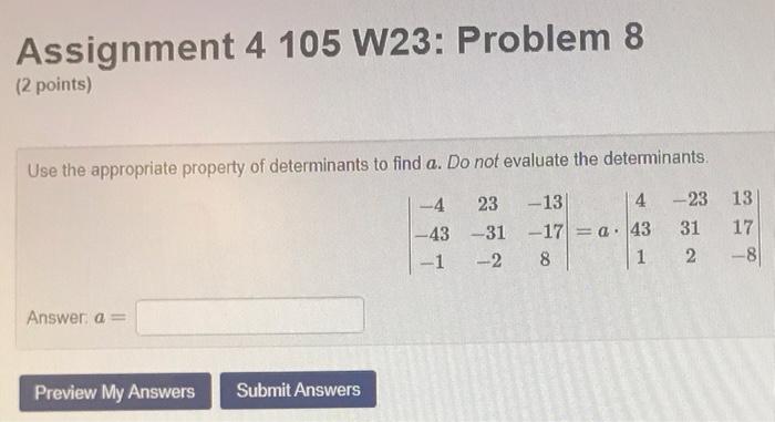 Solved Assignment 4105 W23: Problem 8 (2 points) Use the | Chegg.com