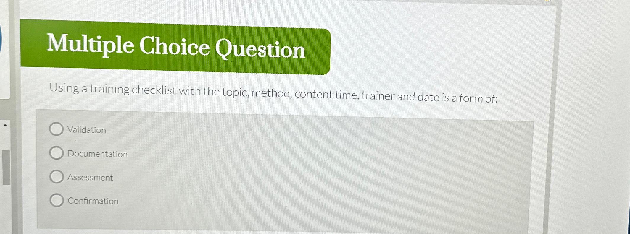 Solved Multiple Choice QuestionUsing a training checklist | Chegg.com