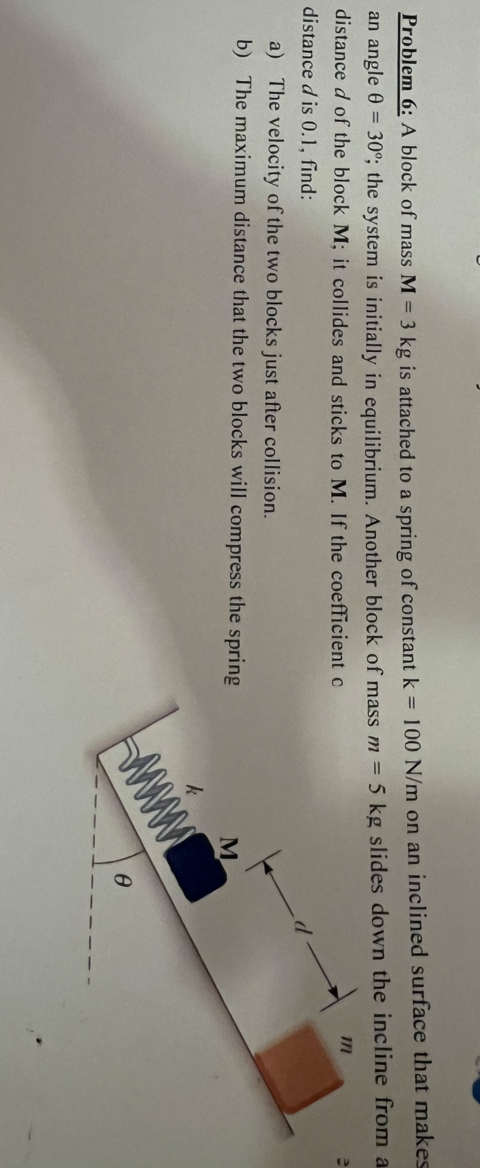 Problem 6: A block of mass M=3kg ﻿is attached to a | Chegg.com