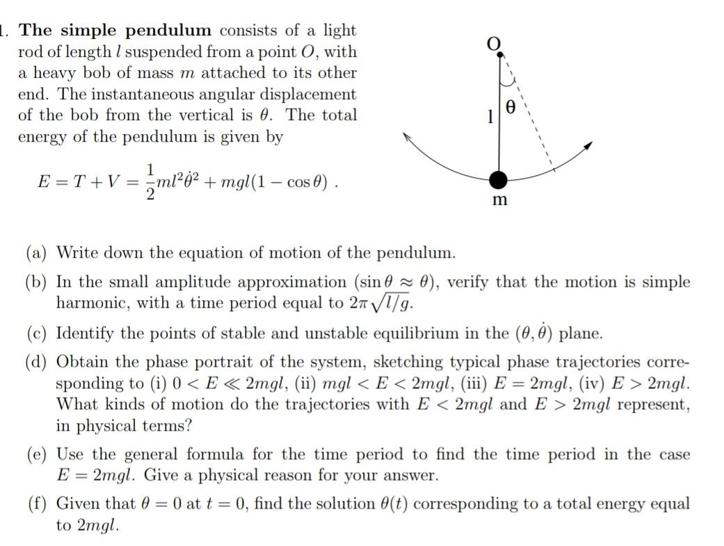 Solved The simple pendulum consists of a light rod of length | Chegg.com