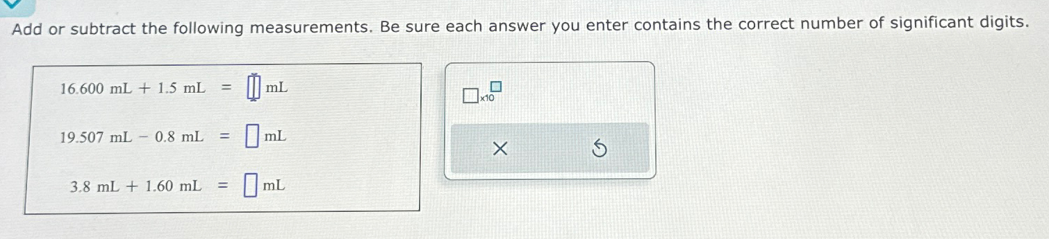 Solved Add or subtract the following measurements. Be sure | Chegg.com