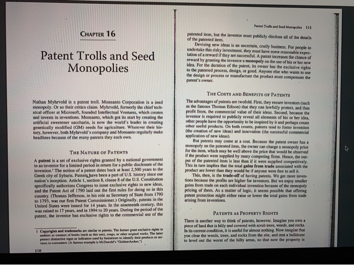 Solved CHAPTER 16 Patent Trolls and Seed Monopolies Pret | Chegg.com