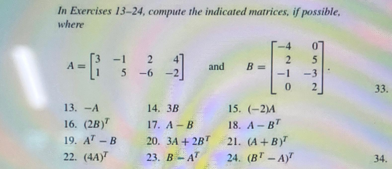 Solved Just 20 ﻿and 24 ﻿using the matrices | Chegg.com