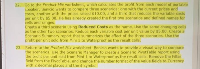 22. Go to the Product Mix worksheet, which calculates | Chegg.com