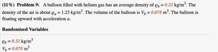 Solved (11\%) Problem 9: A balloon filled with helium gas | Chegg.com