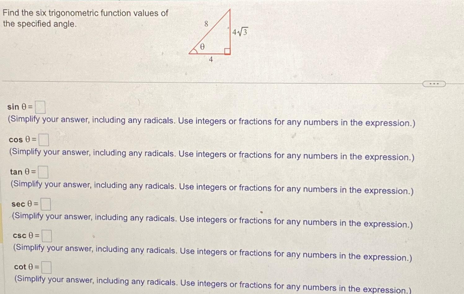 Solved Find the six trigonometric function values of the | Chegg.com