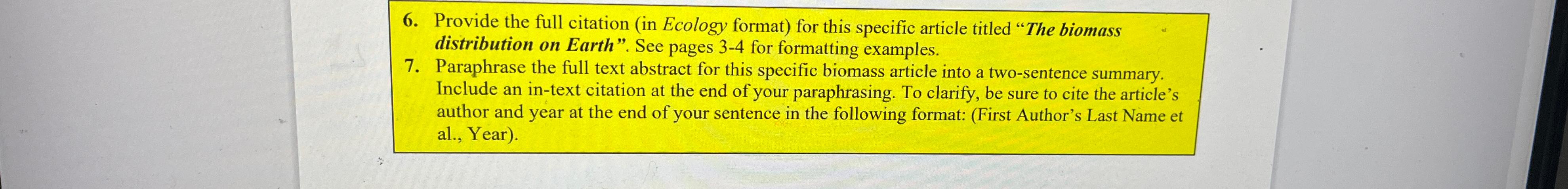 Solved Provide the full citation (in Ecology format) ﻿for | Chegg.com