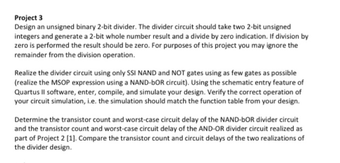Project 3 Design an unsigned binary 2-bit divider. | Chegg.com