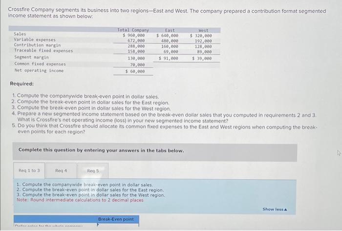Solved Crossfire Company segments its business into two | Chegg.com