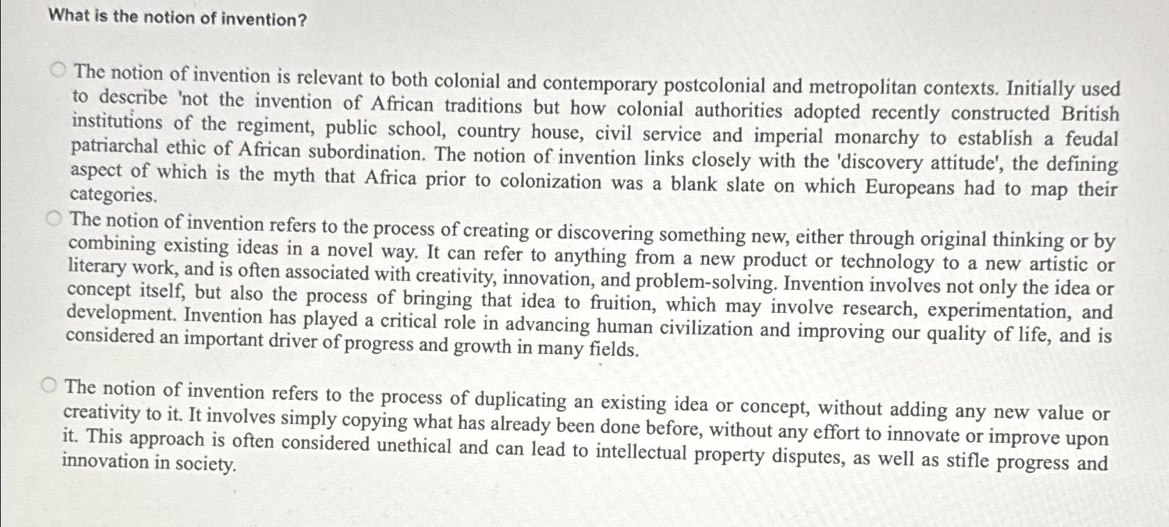 Solved What is the notion of invention?The notion of | Chegg.com