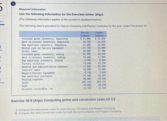 Solved Required information Use the following information | Chegg.com