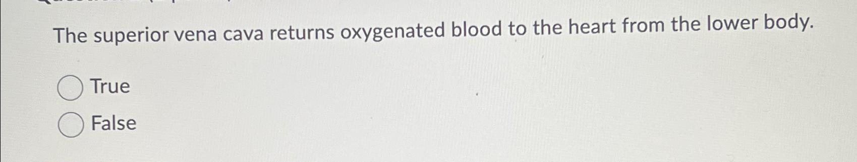 Solved The superior vena cava returns oxygenated blood to | Chegg.com