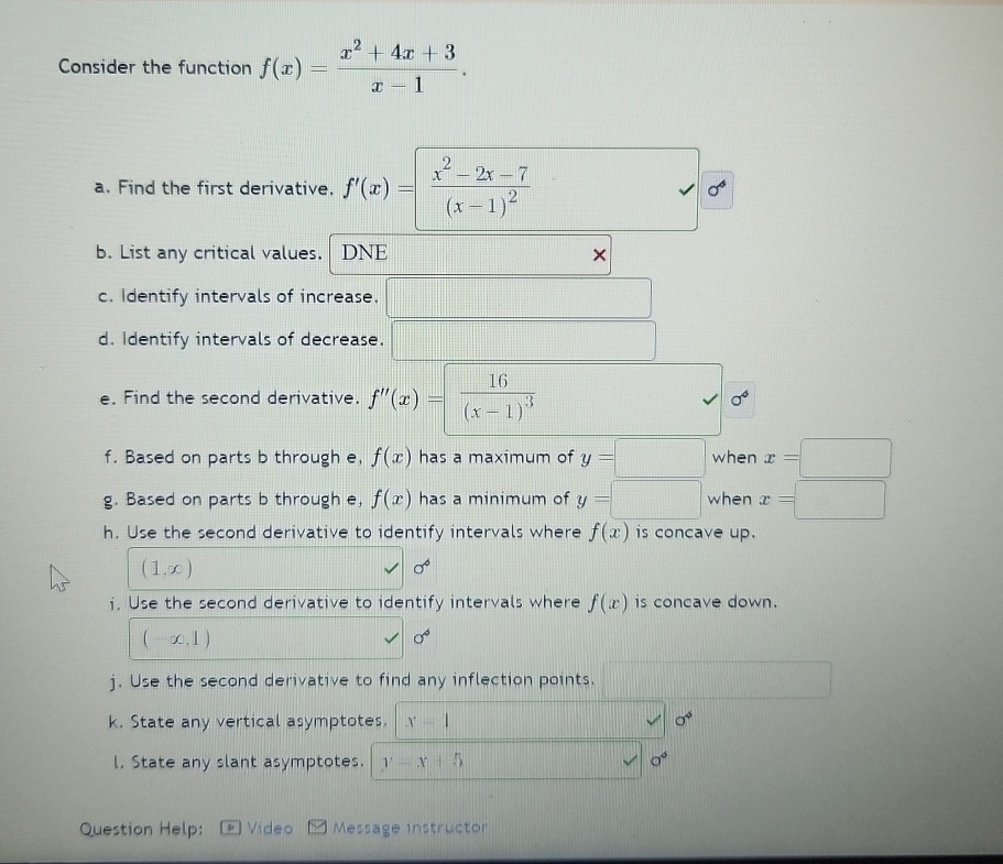 Solved Consider the function f(x)=x2+4x+3x-1.a. ﻿Find the | Chegg.com