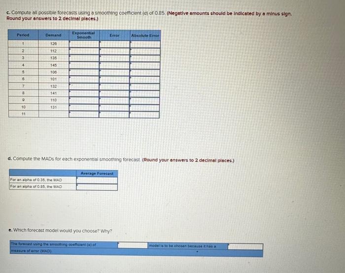 Solved Using Simple Exponential Smoothing And The Following