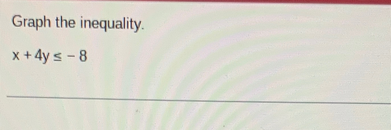Solved Graph the inequality.x+4y≤-8 | Chegg.com