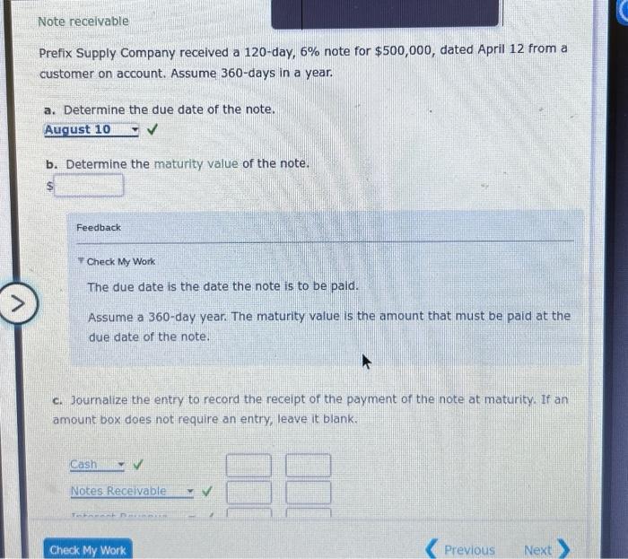 Solved Prefix Supply Company received a 120 -day, 6% note | Chegg.com